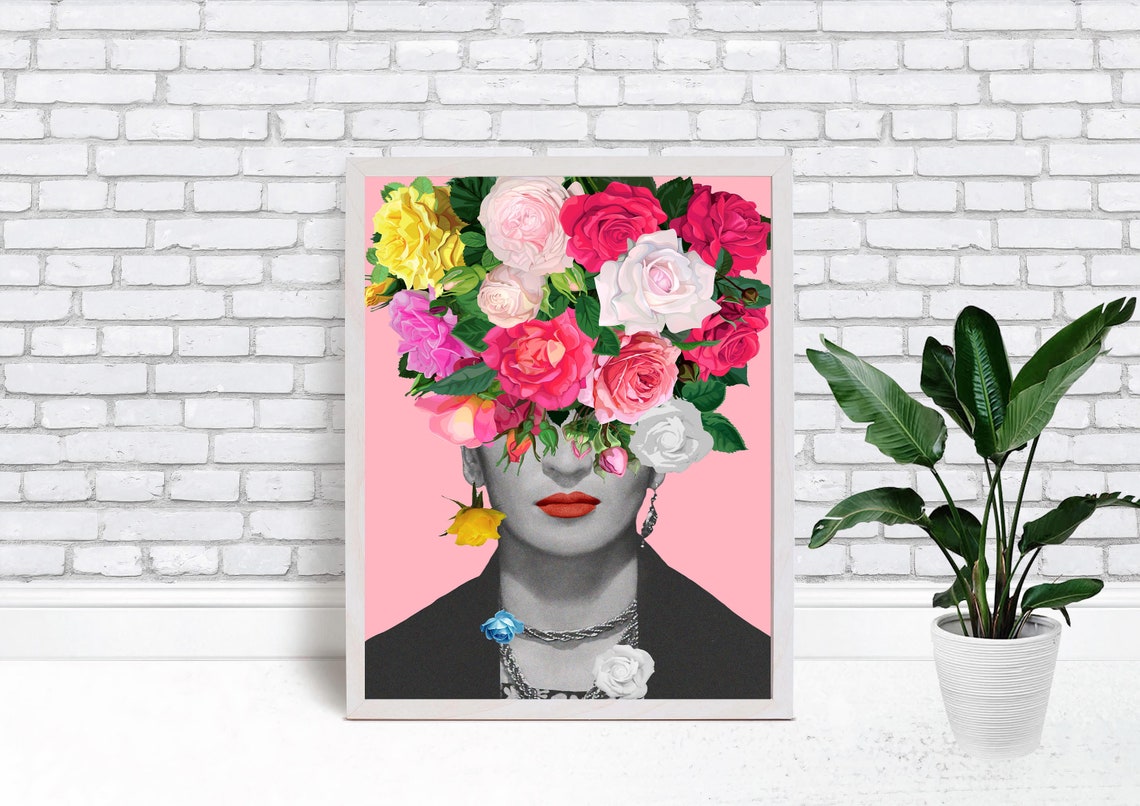 Frida Floral Poster Frida With Roses Modern Art Print Pink - Etsy UK