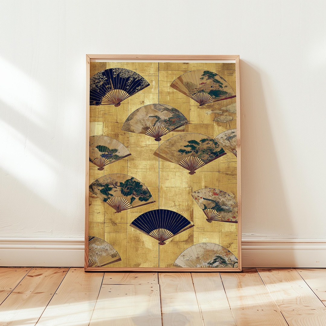 Gold Japanese Folding Fans Poster | Vintage Fan Pattern Art ...