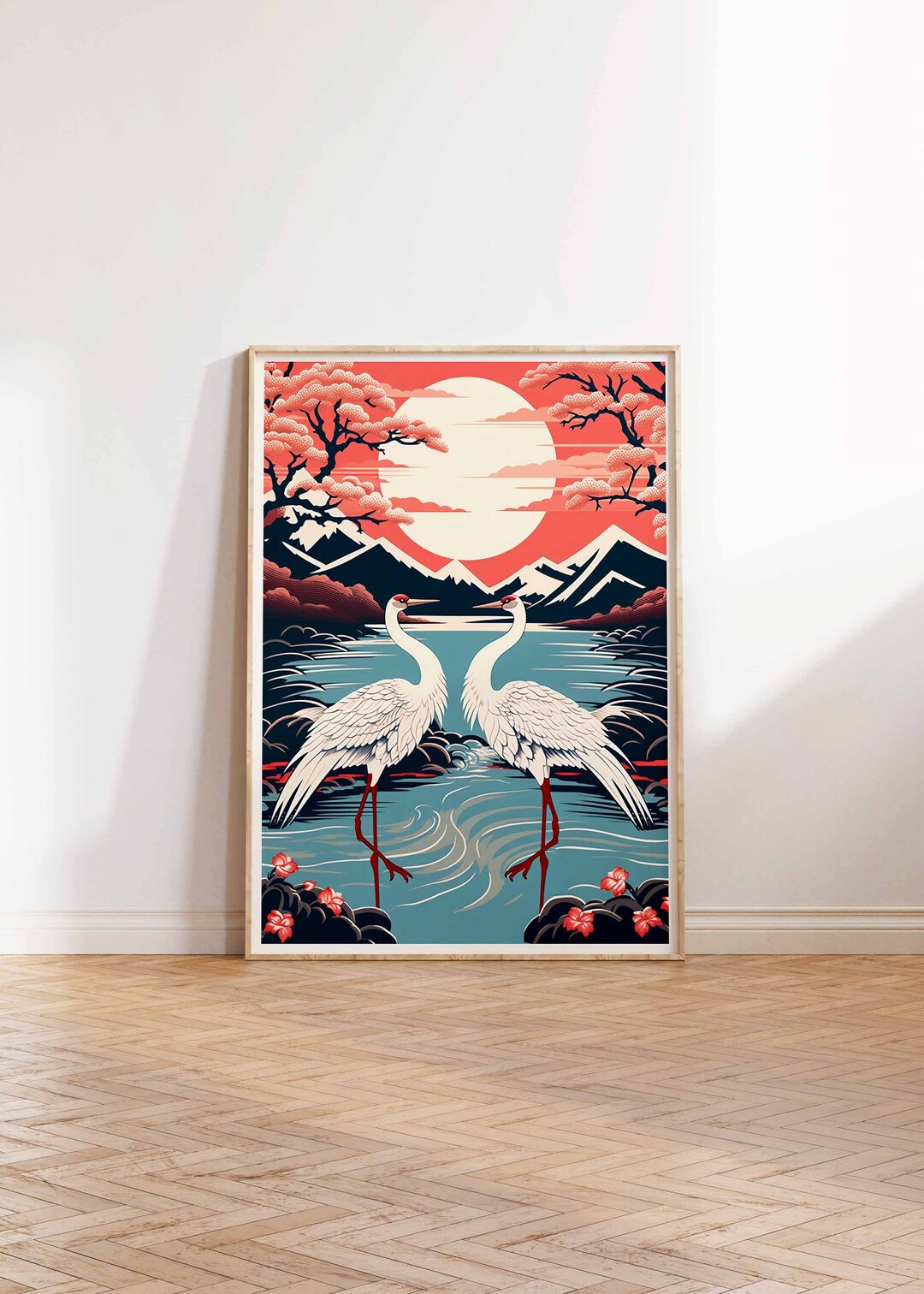 Cranes Art Print, Japanese Art Print, Japanese Cranes Poster, Vintage ...