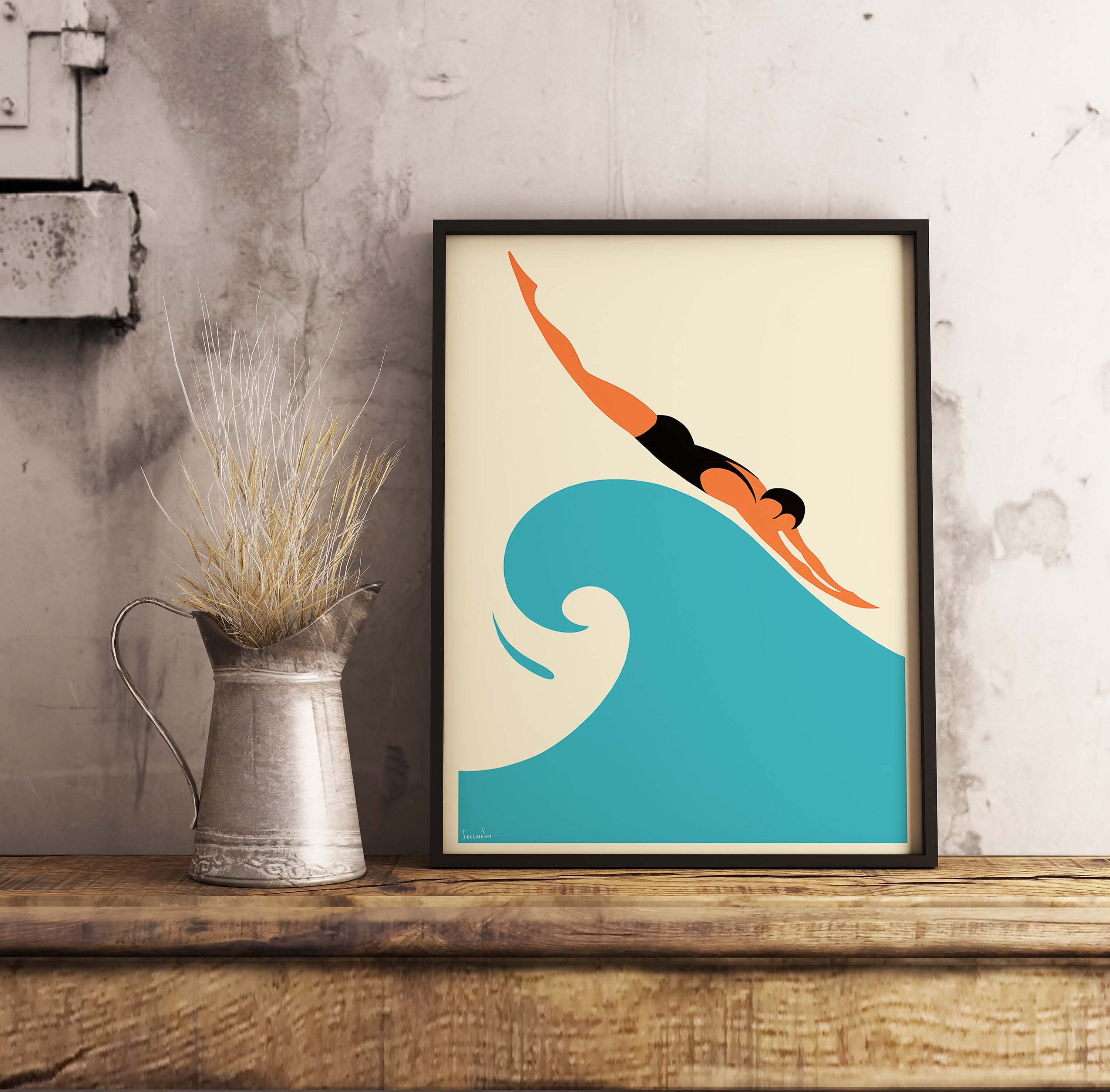 The Seaside is Calling Poster, Swimming Art Print, Diver Art Print ...