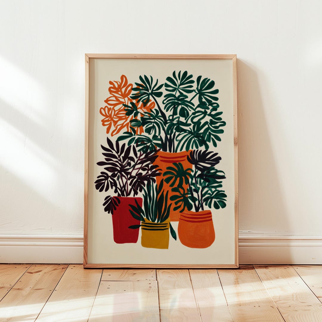 Botanical Plant Poster | Mid Century Modern Houseplant Art ...