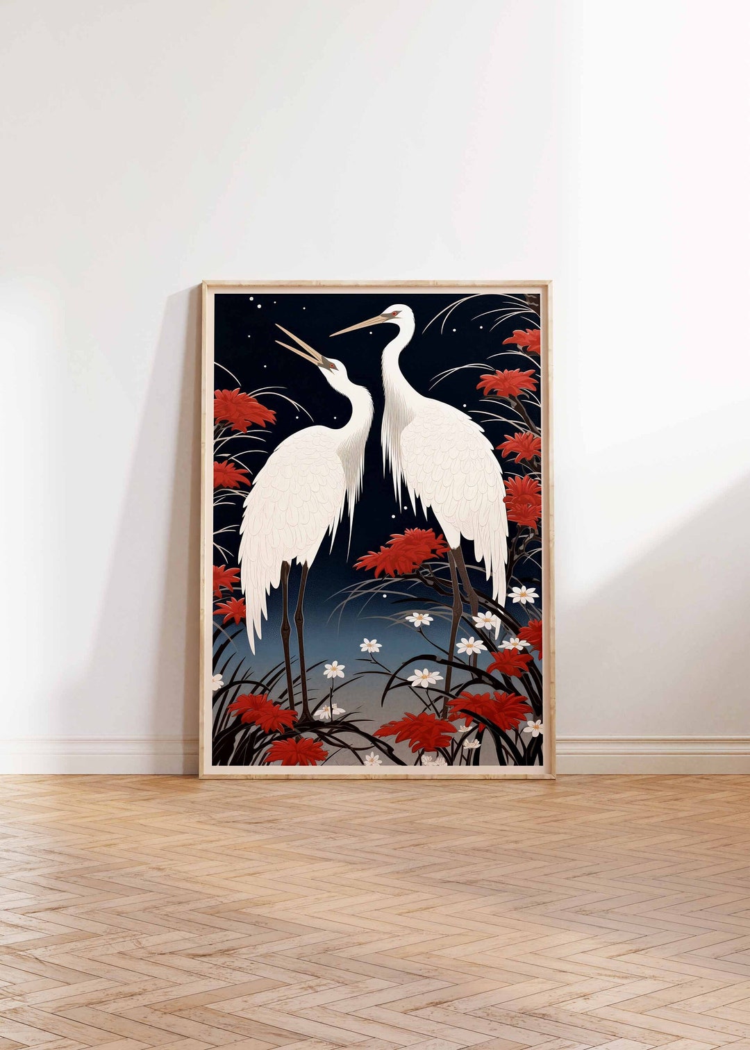 Cranes Art Print, Japanese Art Print, Japanese Cranes Poster, Vintage ...