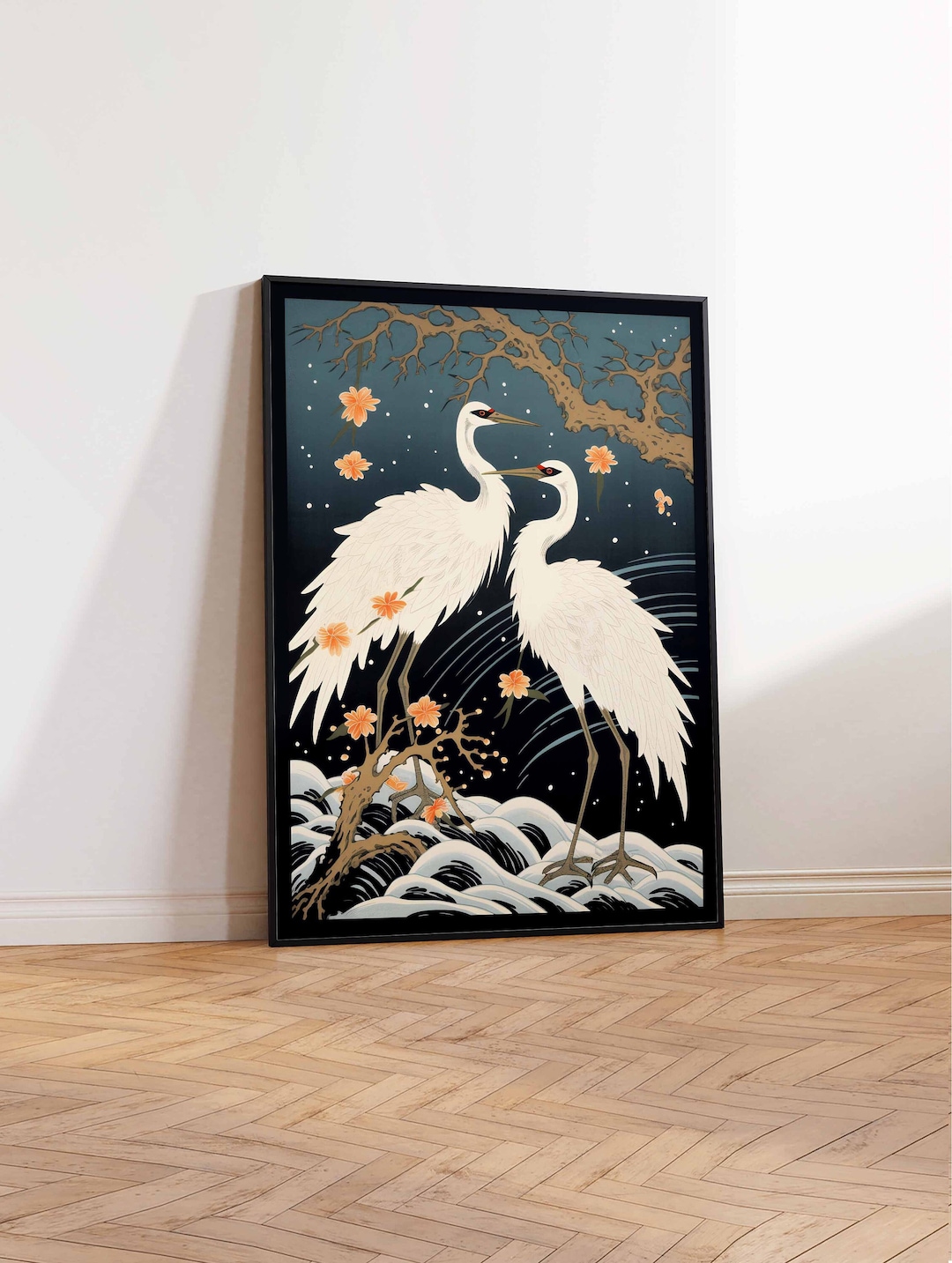 Cranes Art Print, Japanese Art Print, Japanese Cranes Poster, Vintage ...