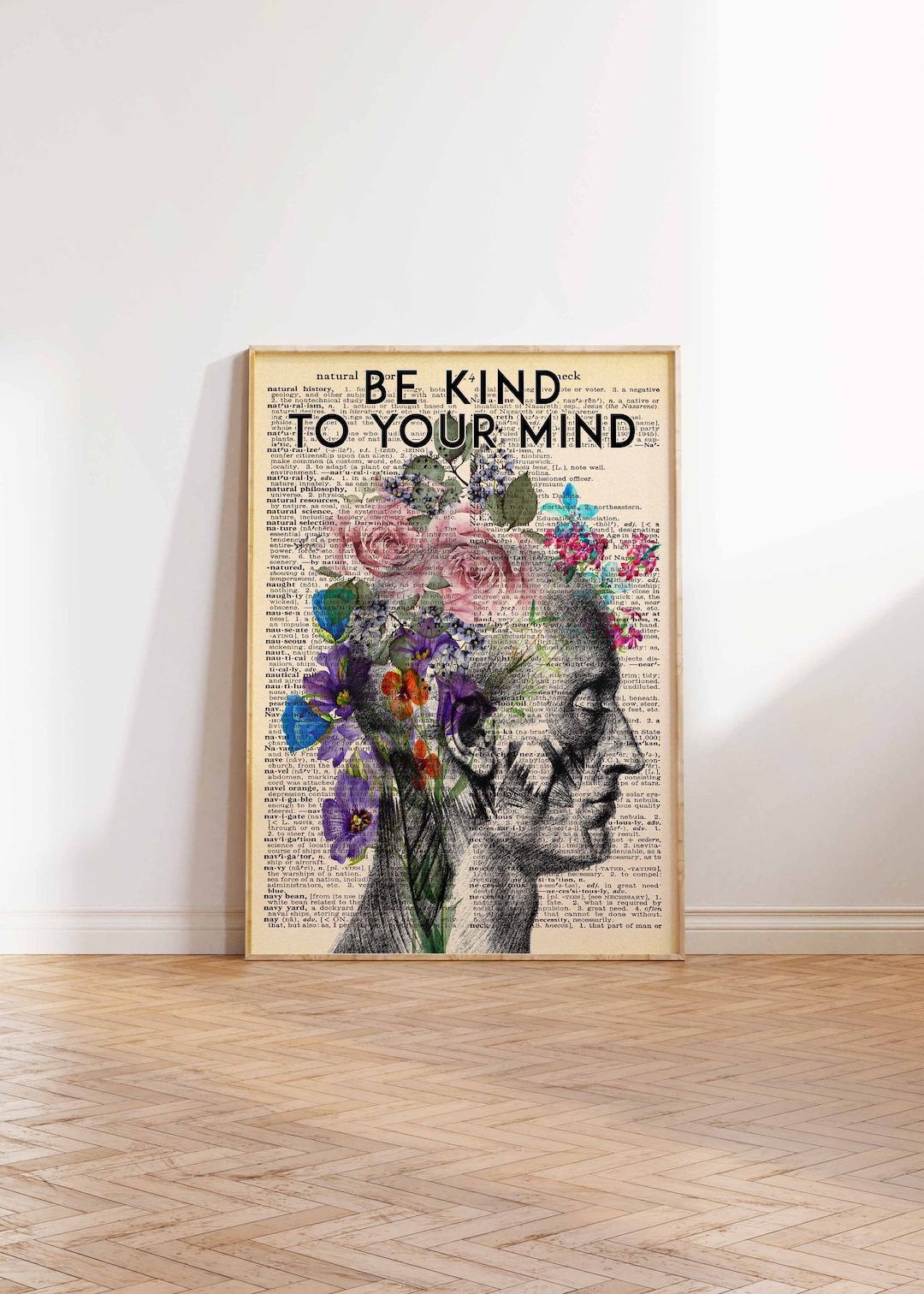 Be Kind to Your Mind Poster, Be Kind Art Print, Vintage Foral Print ...