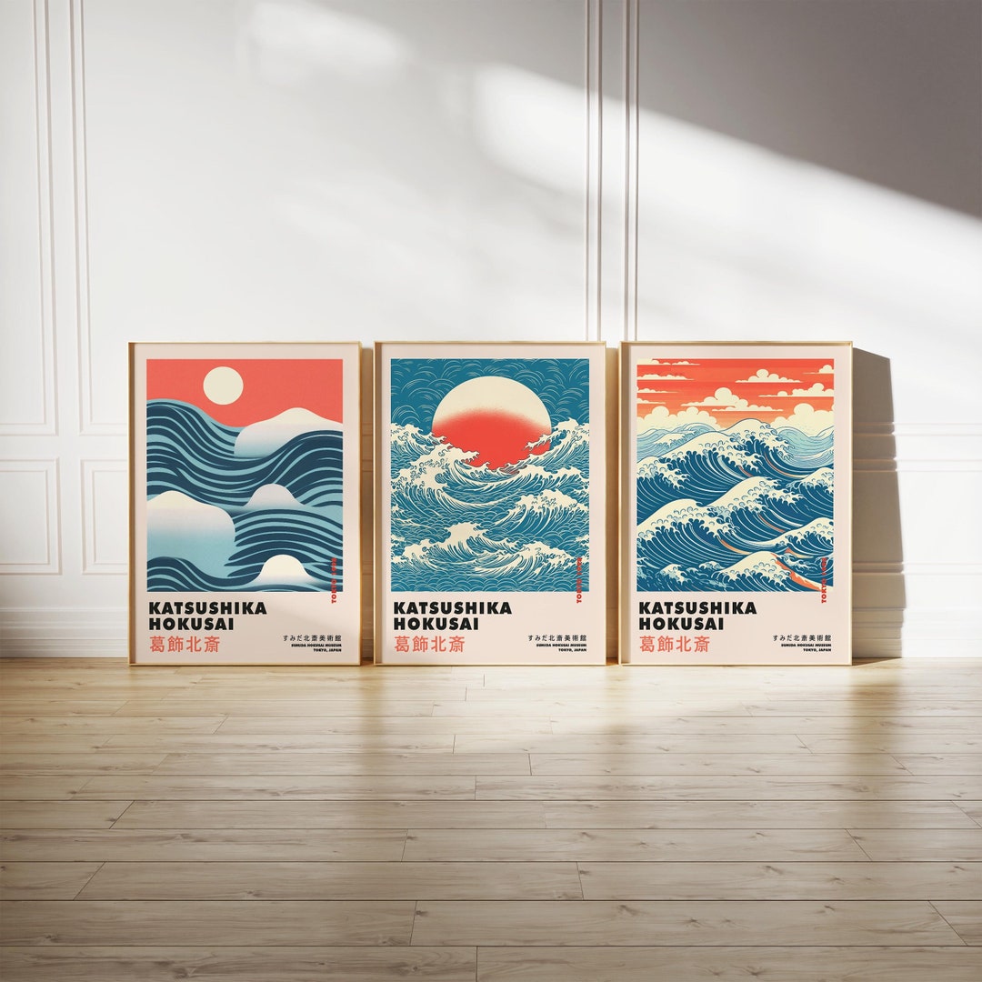 Set of Three Japanese Posters Hokusai Great Wave Print Waves Print ...