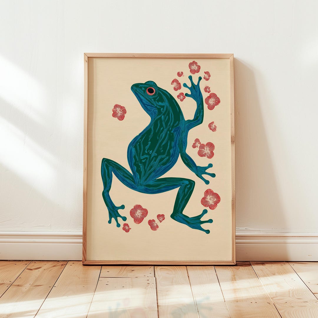 Dancing Frog Art Print | Vibrant Blue and Green Tree Frog Poster ...
