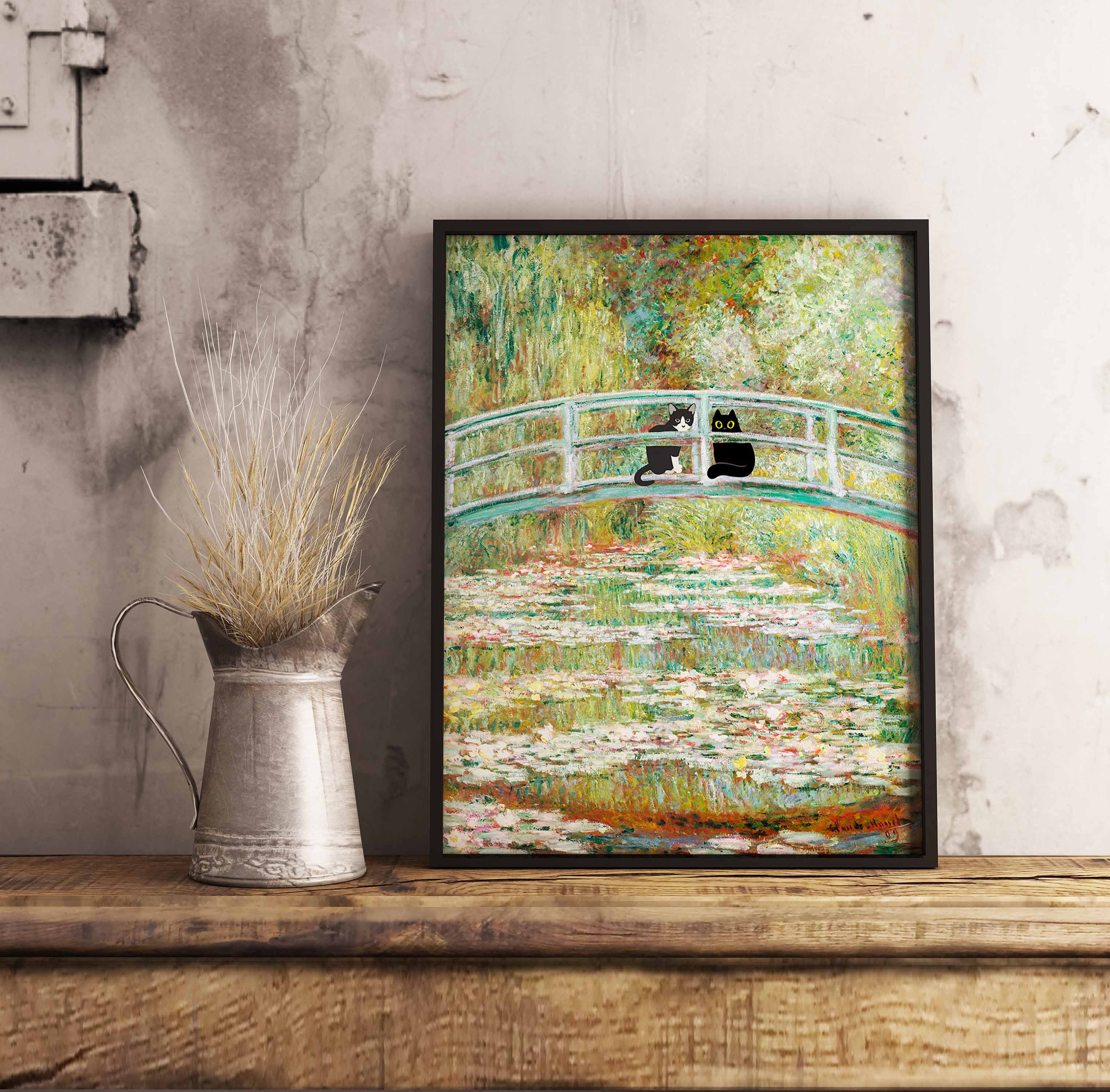 Claude Monet Print Bridge Over A Pond Of Water Lilies And Cats Print ...