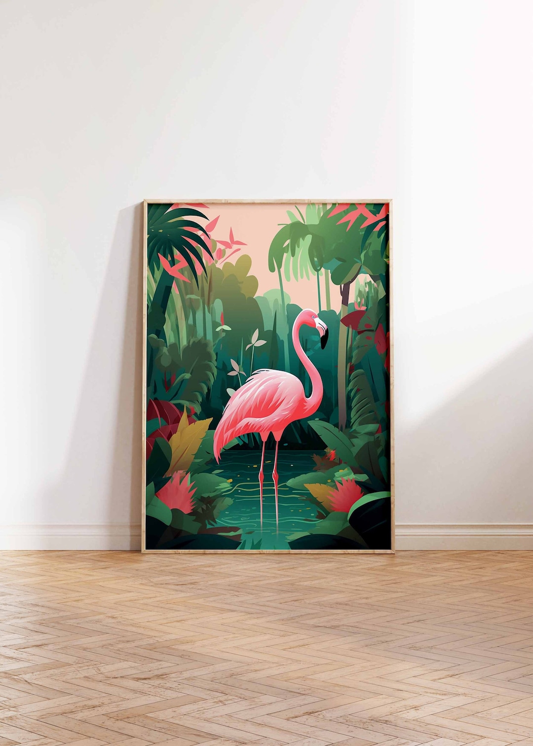 Botanical Tropical Garden Flamingo Art Print Pink Flamingo Art Flamingo ...
