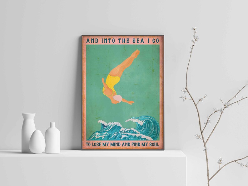 Vintage Poster Swimming Poster Diver Into the Sea I Go to - Etsy