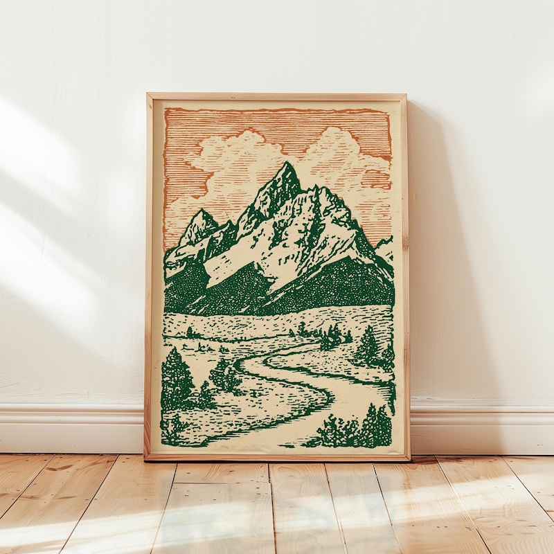 Mountain Linocut - Etsy