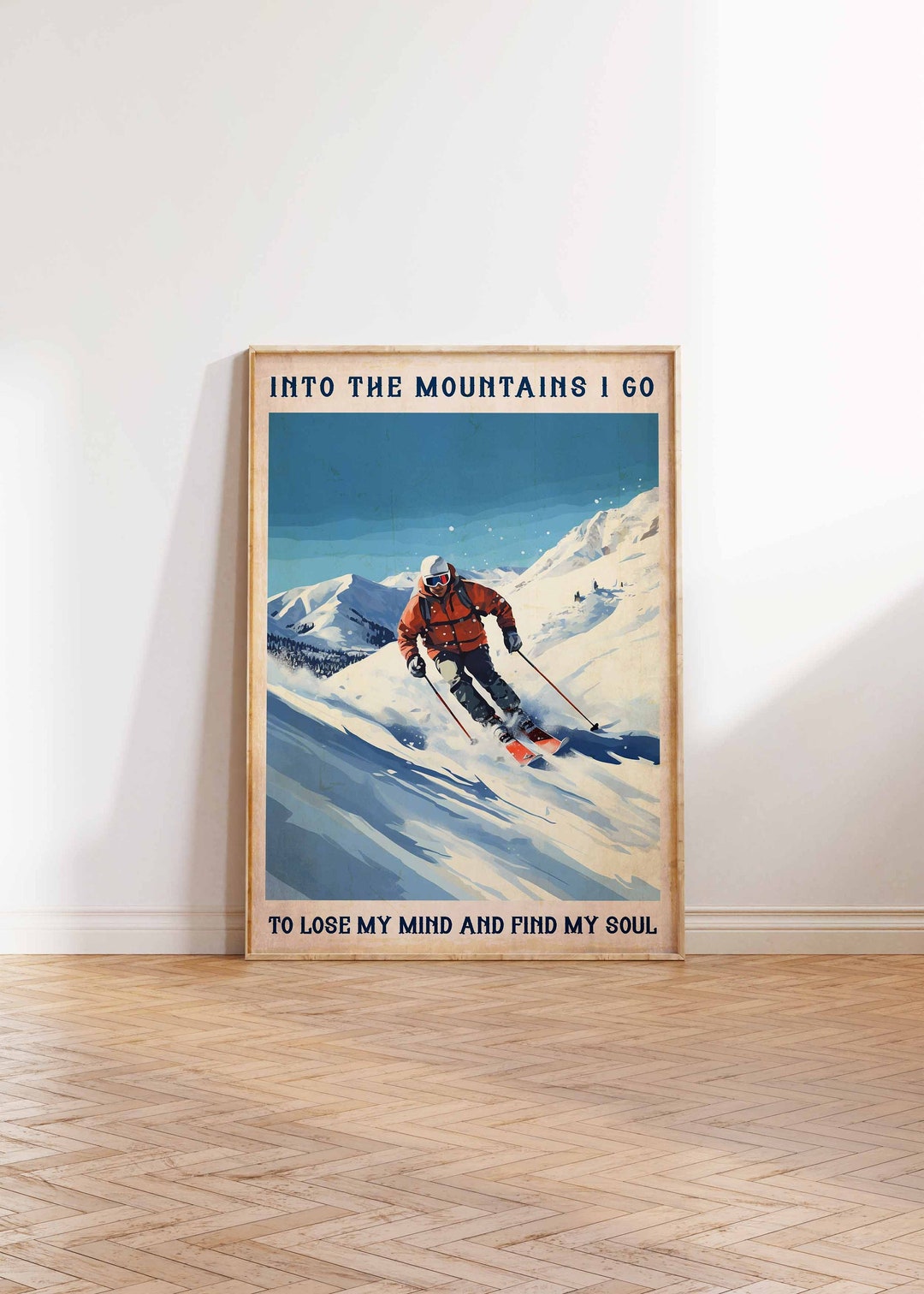 Man Skiing Poster, Into the Mountains I Go Print, Vintage Ski Poster ...