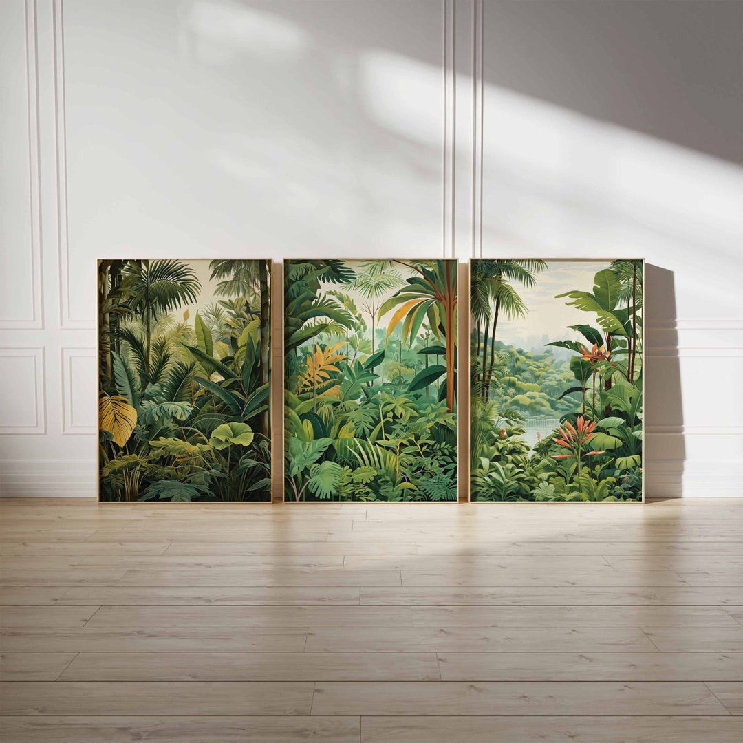 Rousseau Style Set of 3 Floral Posters Boho Leaf Tropical Jungle ...