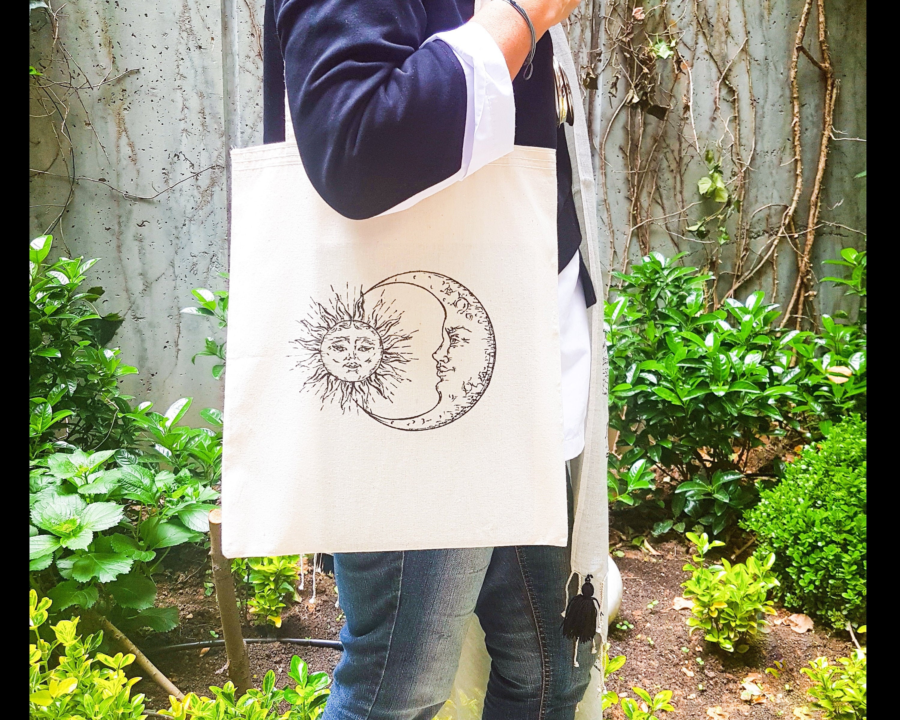 Sun and Moon Canvas Tote Bag / Eco Friendly Reusable Bag / | Etsy