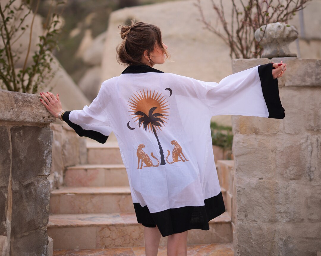 Boho Tiger Robe 100% Cotton Beachwear, Summer Kimono, Soft Morning ...