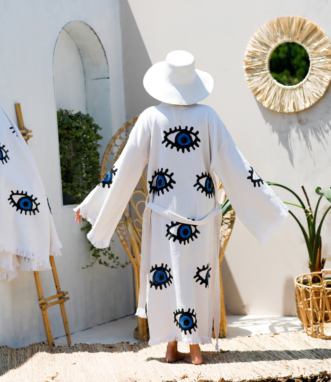 Evil Eye Long Cotton Kimono Robe Kaftan Kimono Dress Boho - Etsy