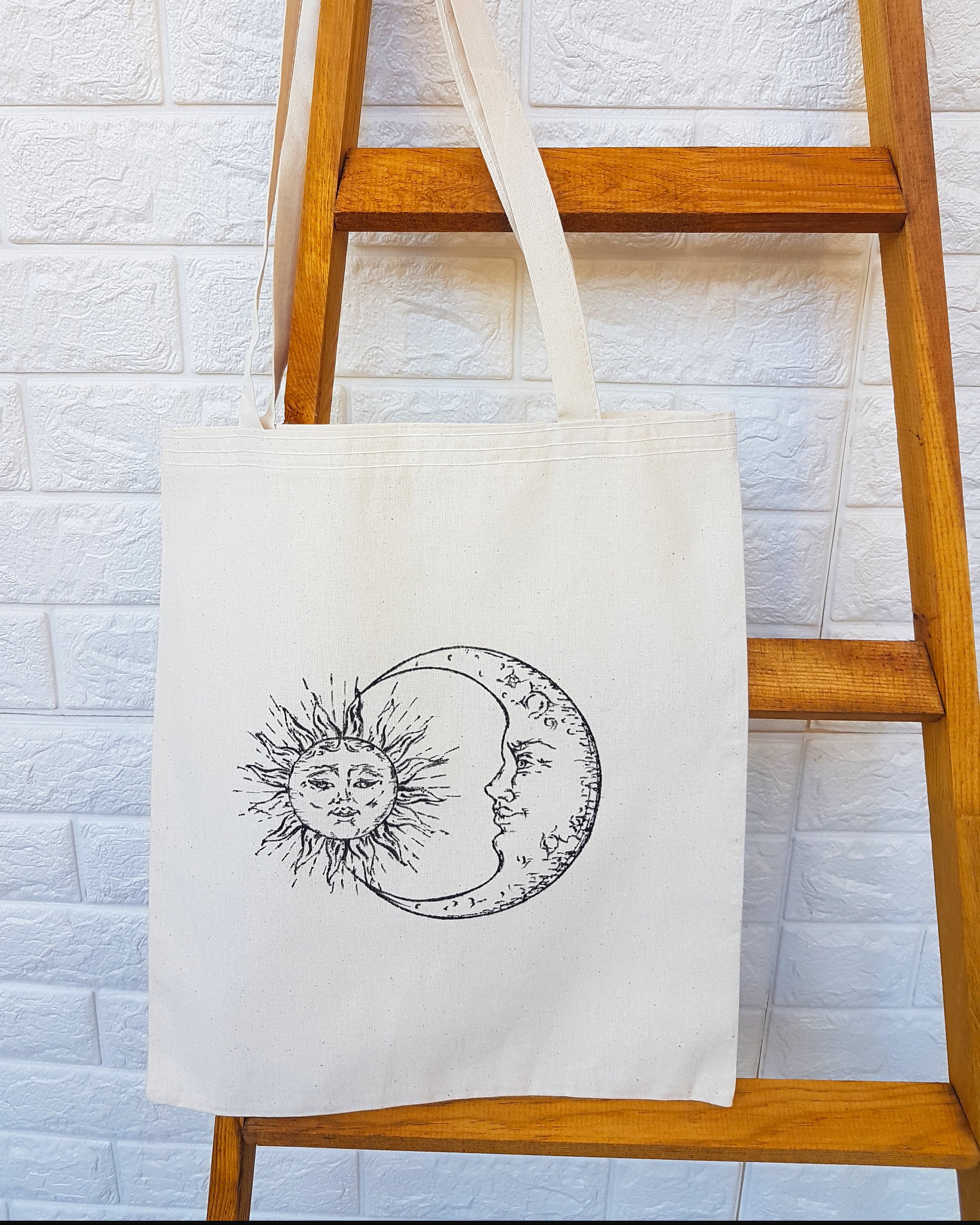 Sun and Moon Canvas Tote Bag / Eco Friendly Reusable Bag / | Etsy