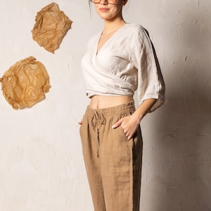 Linen Wrap Blouse Linen Wrap Top Cream Linen Shirt Pure - Etsy