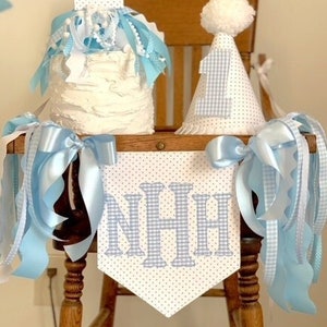 Blue Dot and Blue Gingham High Chair Initial Pendant With Number Cake ...
