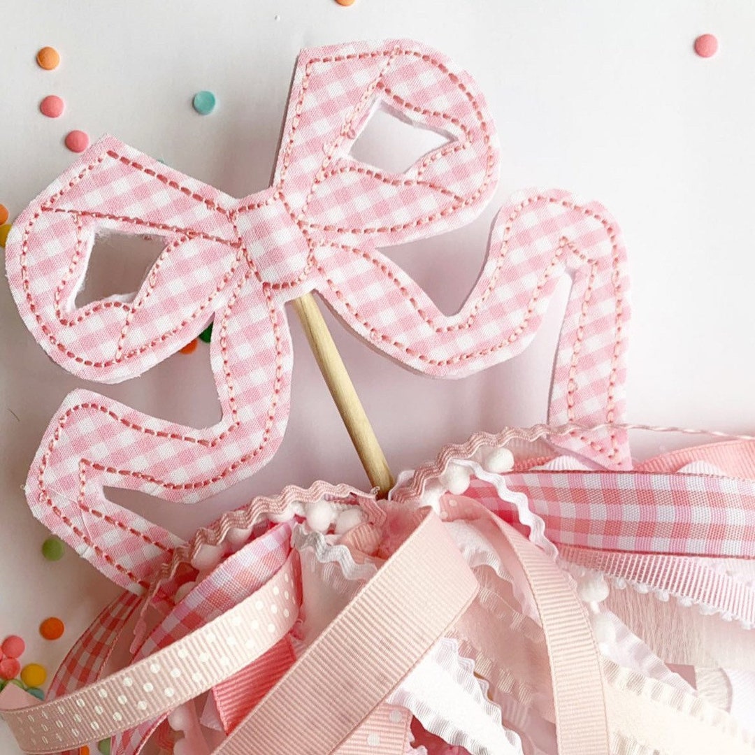 Vintage Bow Pink Gingham Cake Topper - Etsy
