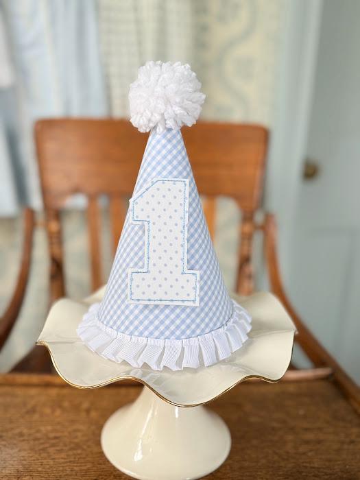 Birthday Party Hat in Pink and Blue Gingham With Number - Etsy