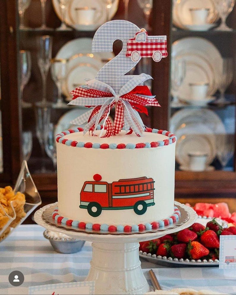 Cake Topper Number With Firetruck Birthday Theme - Etsy