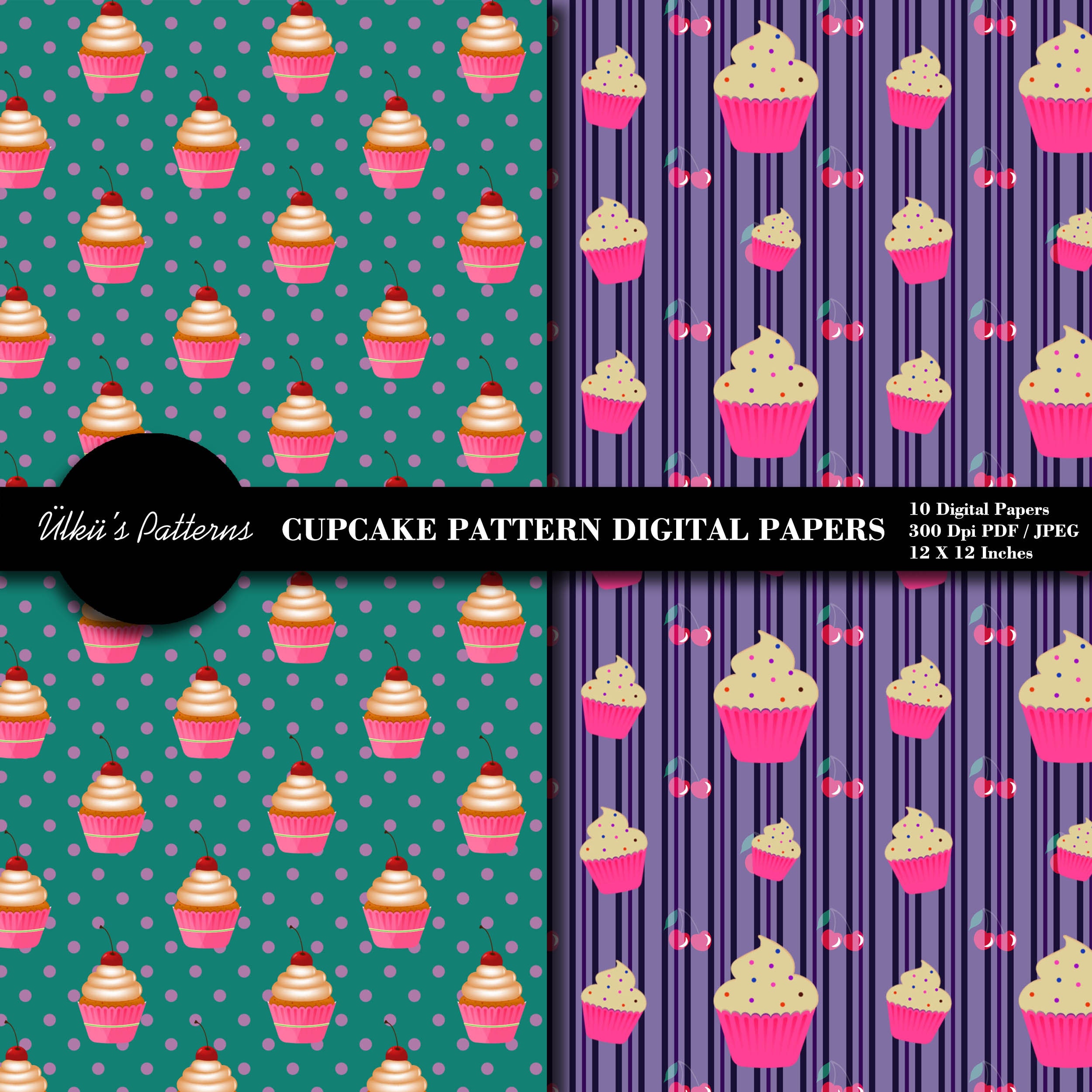 Cupcake Pattern Digital Papers,cupcake Seamless,sweet Cupcakes Digital ...