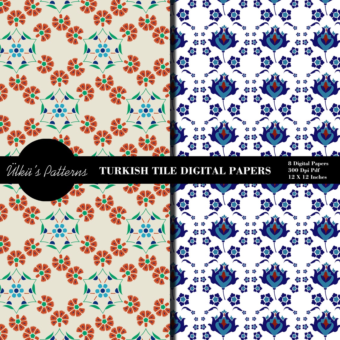 Turkish Tile Digital Papers,traditional Turkish Style,iznik Tile ...