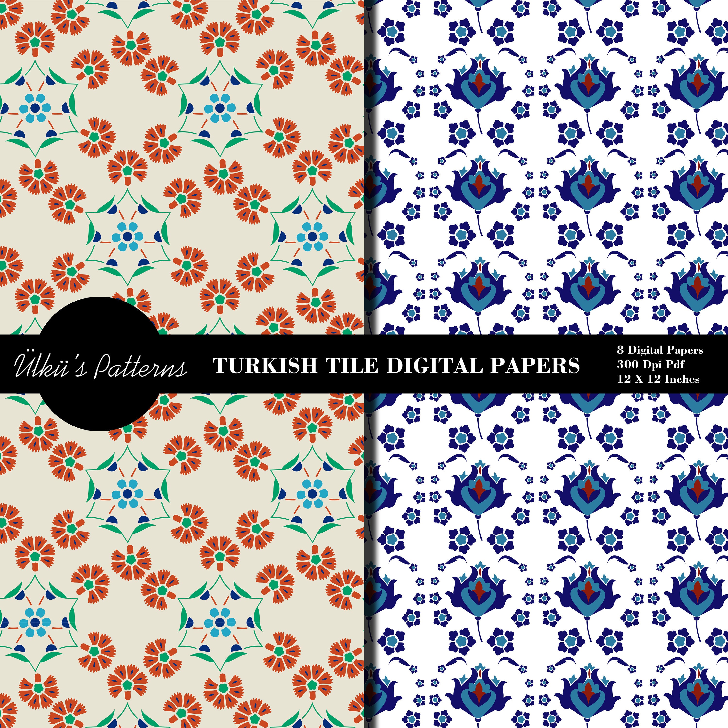 Turkish Tile Digital Papers,traditional Turkish Style,iznik Tile ...
