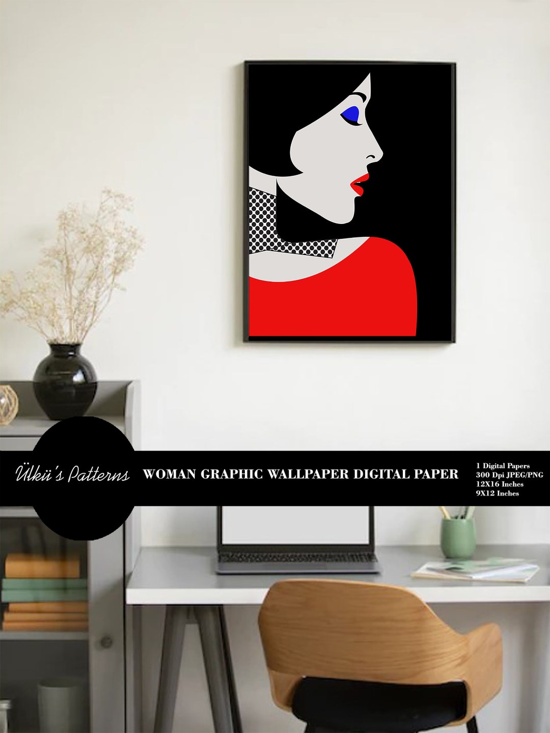 Woman Graphic Wallpaper Digital Paper, Woman İllustration Digital Paper ...