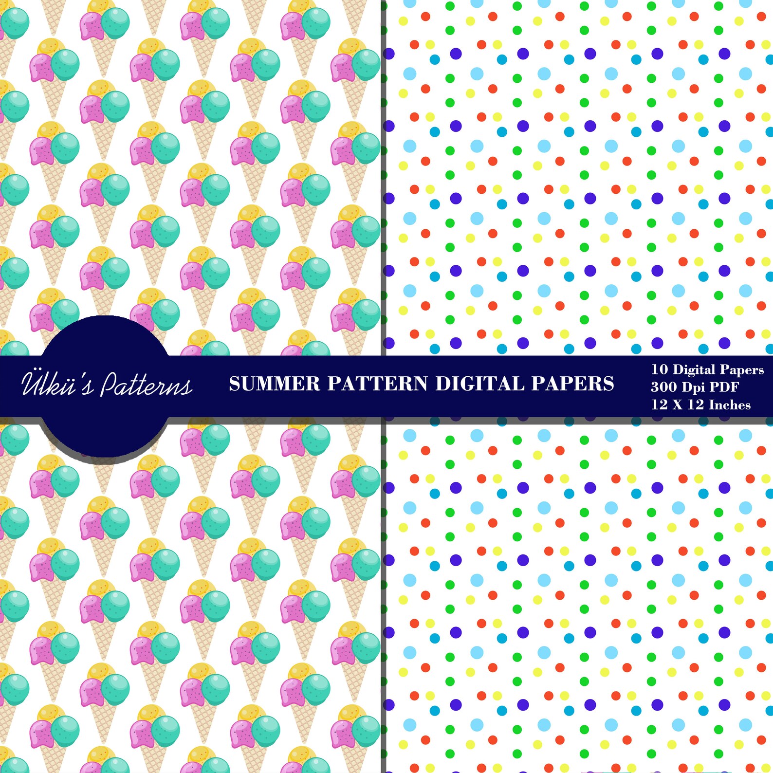 Summer Pattern Digital Paperssummer Backgroundice Cream - Etsy