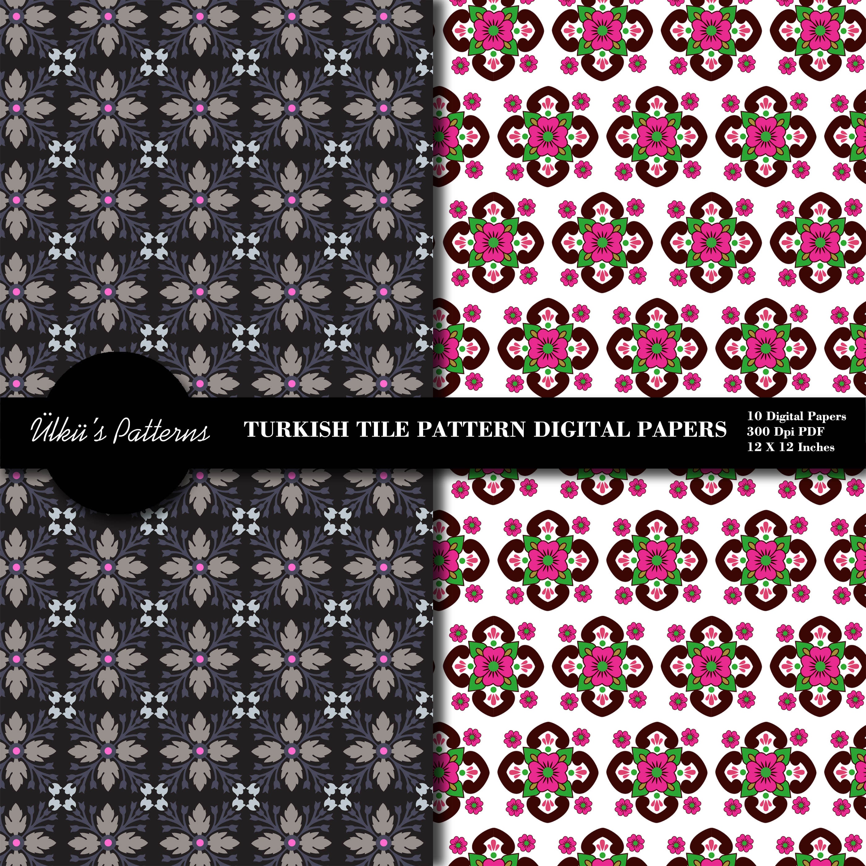 Turkish Tile Pattern Digital Papers,traditional Turkish Style,iznik ...