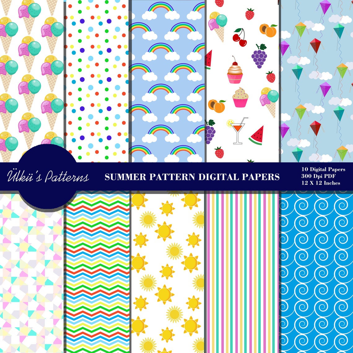 Summer Pattern Digital Paperssummer Backgroundice Cream - Etsy