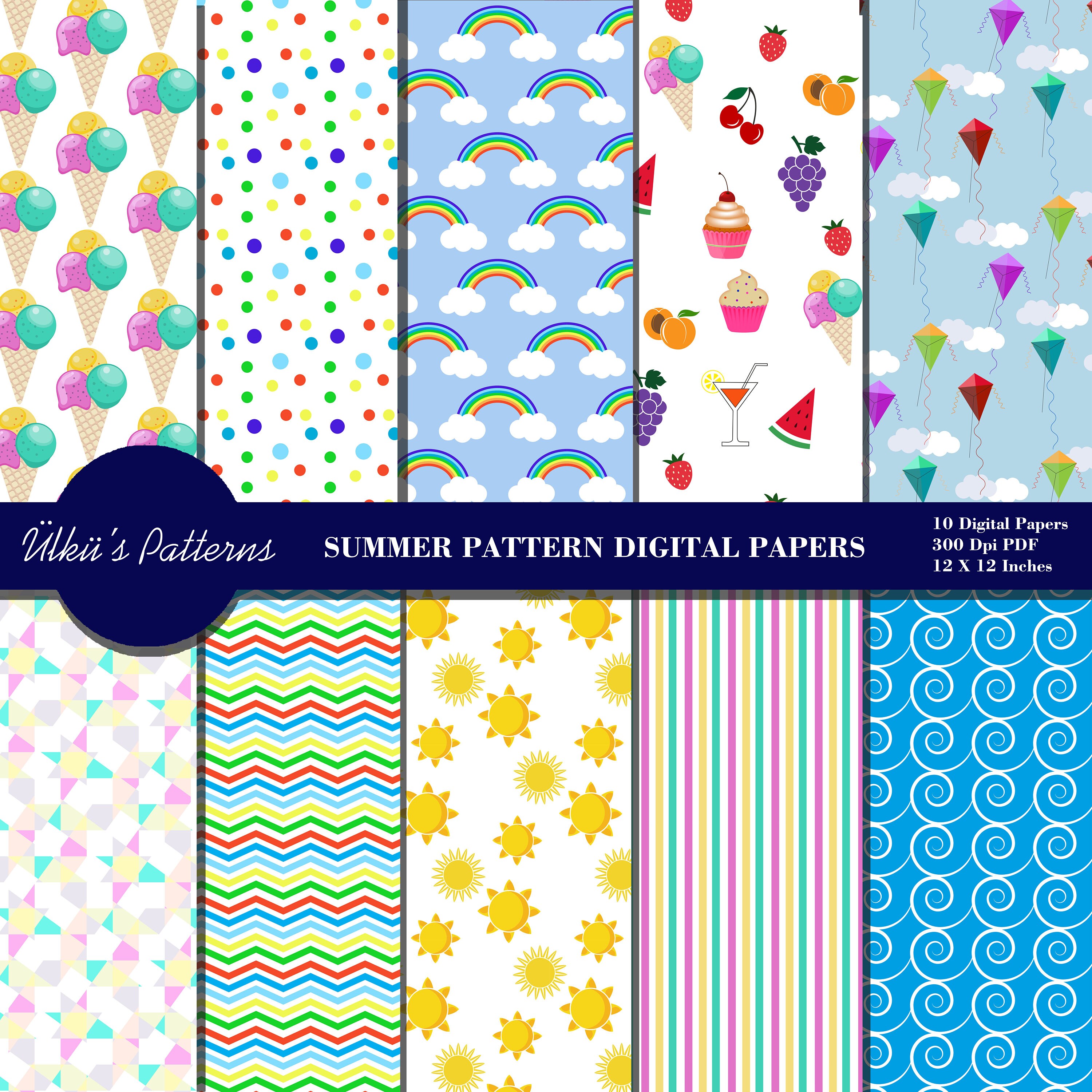 Summer Pattern Digital Paperssummer Backgroundice Cream - Etsy