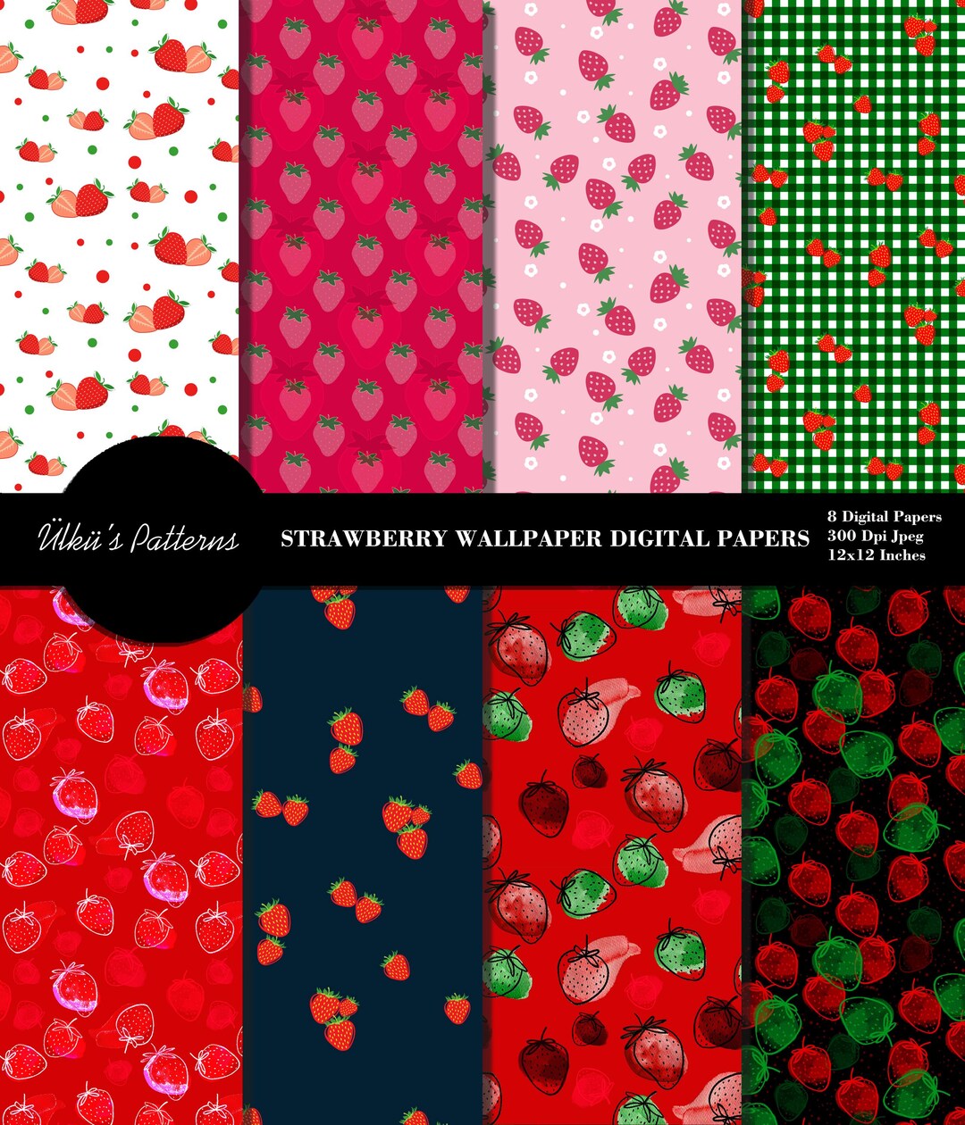 Strawberry Wallpaper Digital Paper, Watercolor Strawberry Seamless,hand ...