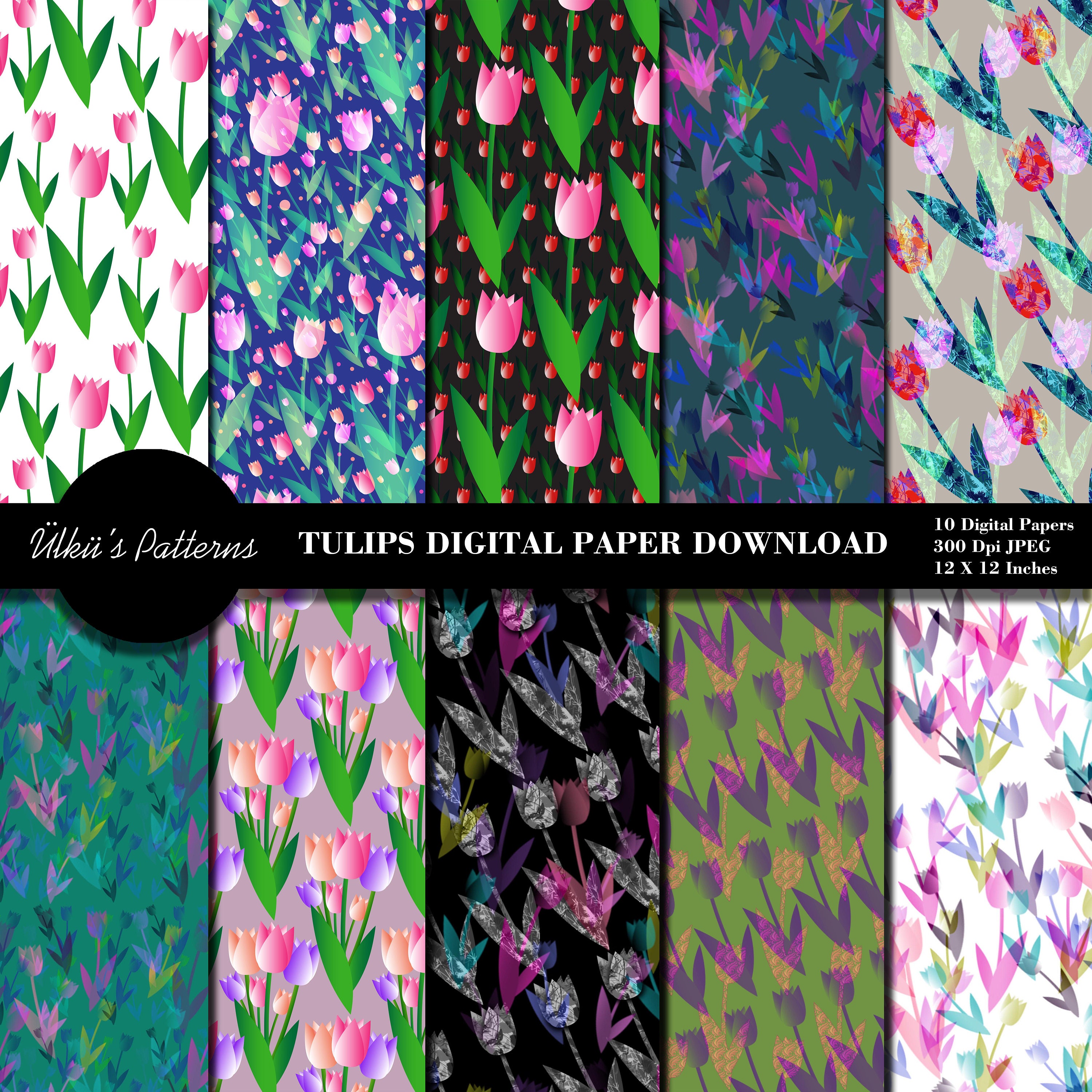 Tulips Digital Paper Download,Tulips Flower Digital Paper,Tulip Digital ...