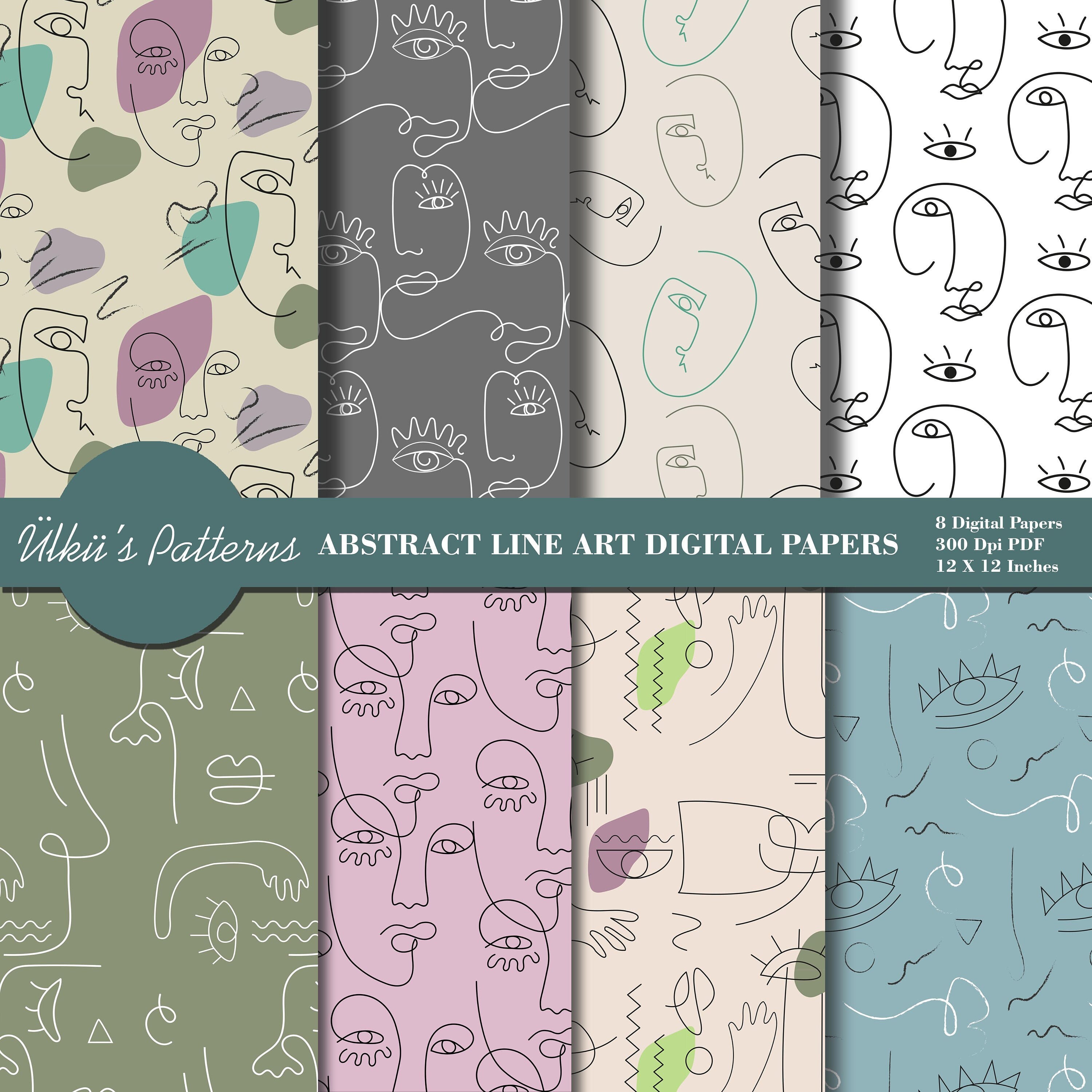 Abstract Line Art Digital Papers,modern Art Background,faces Line ...