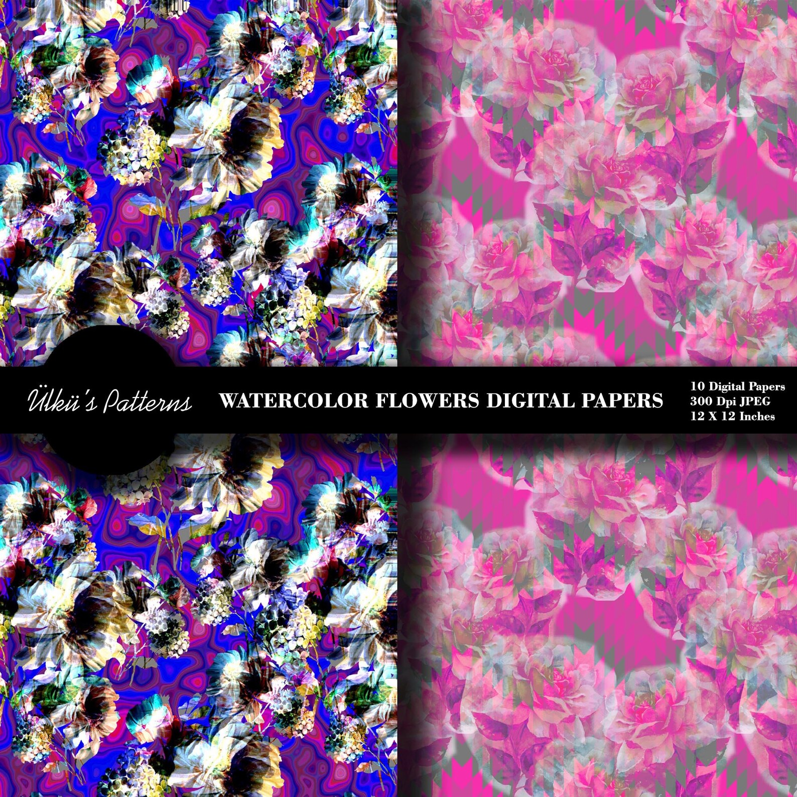 Watercolor Flowers Digital Papersabstract Flowers Digital - Etsy