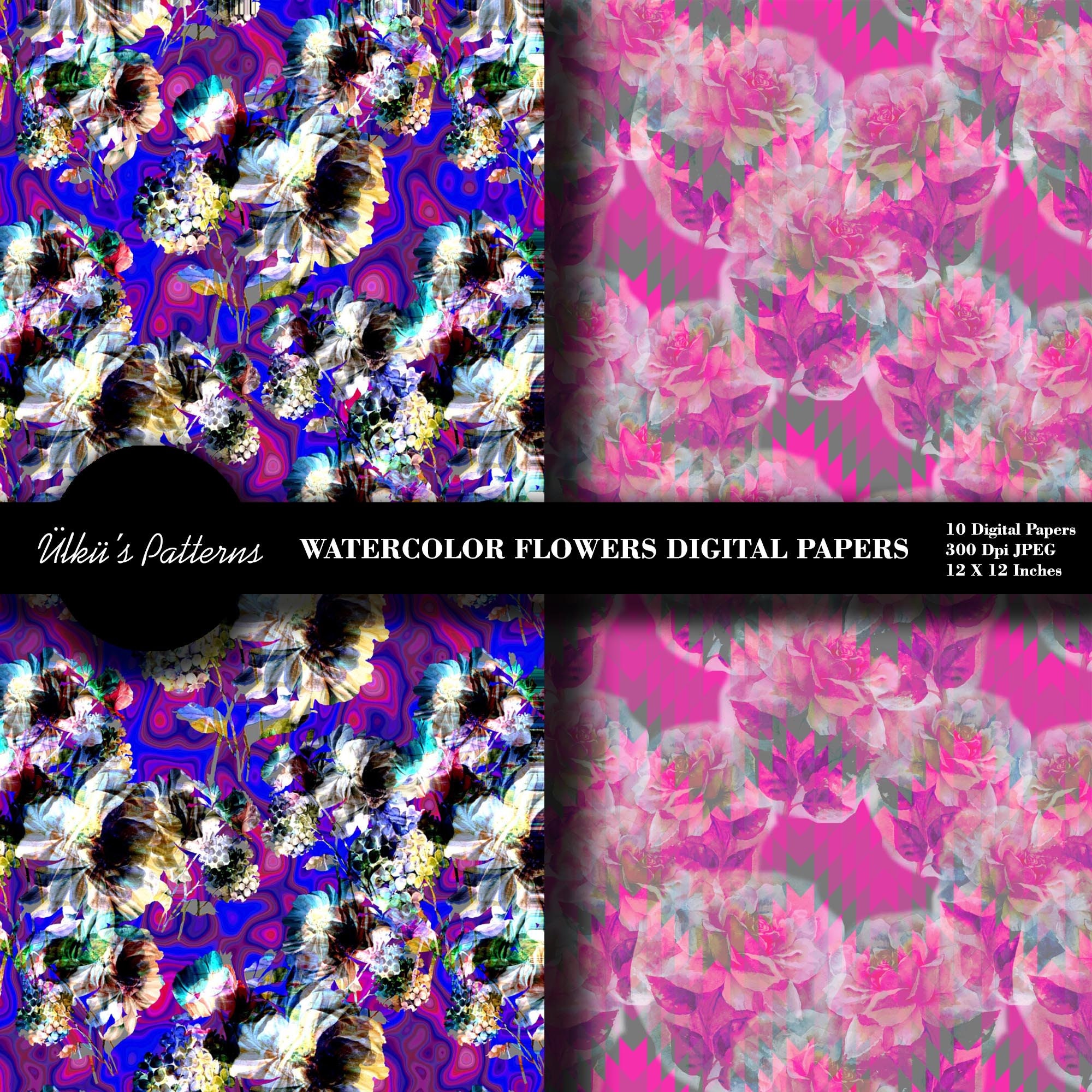 Watercolor Flowers Digital Papers,abstract Flowers Digital Download ...