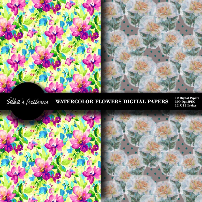 Watercolor Flowers Digital Papers,abstract Flowers Digital Download ...