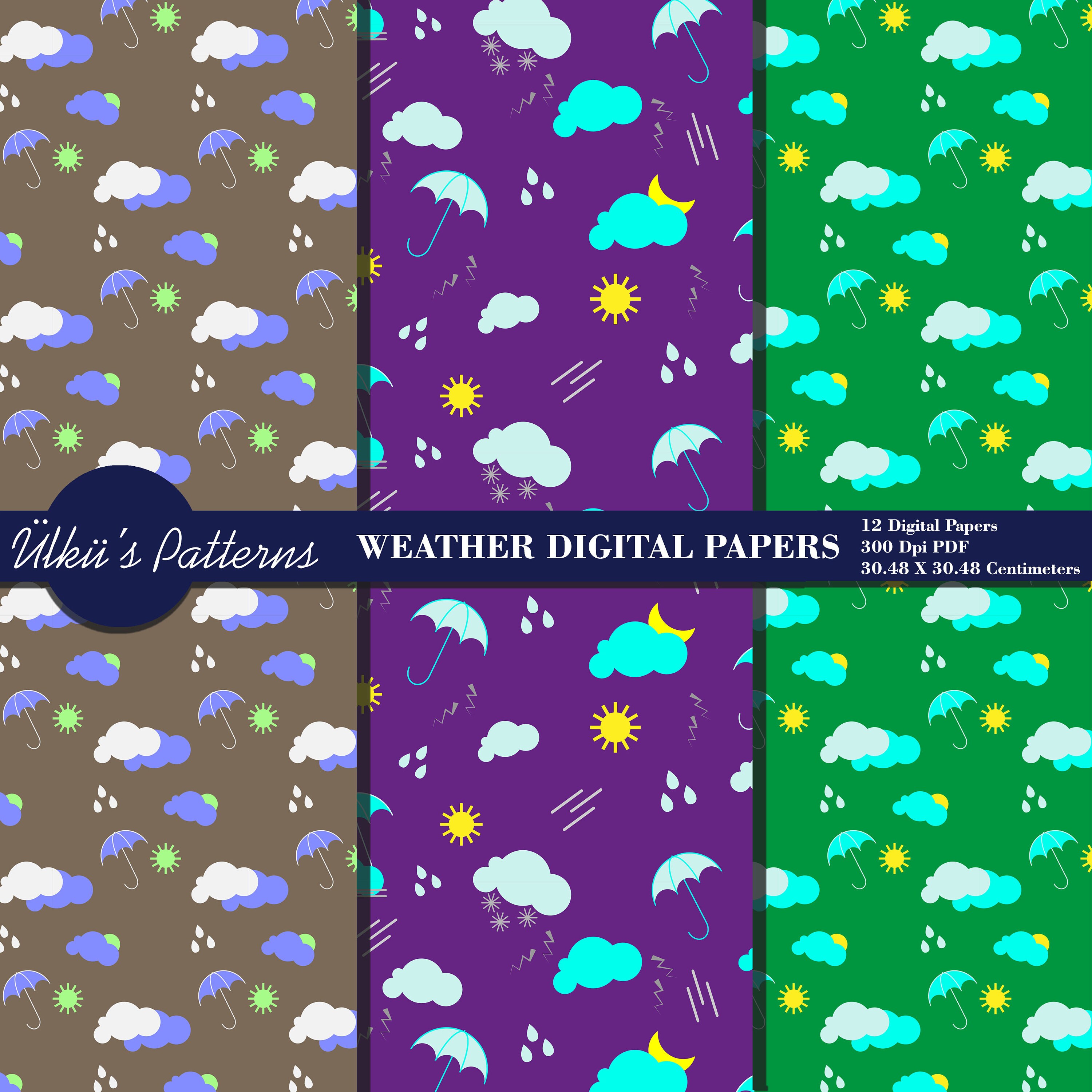 Weather Digital Papersrainy Day Digital Paperclouds Digital - Etsy