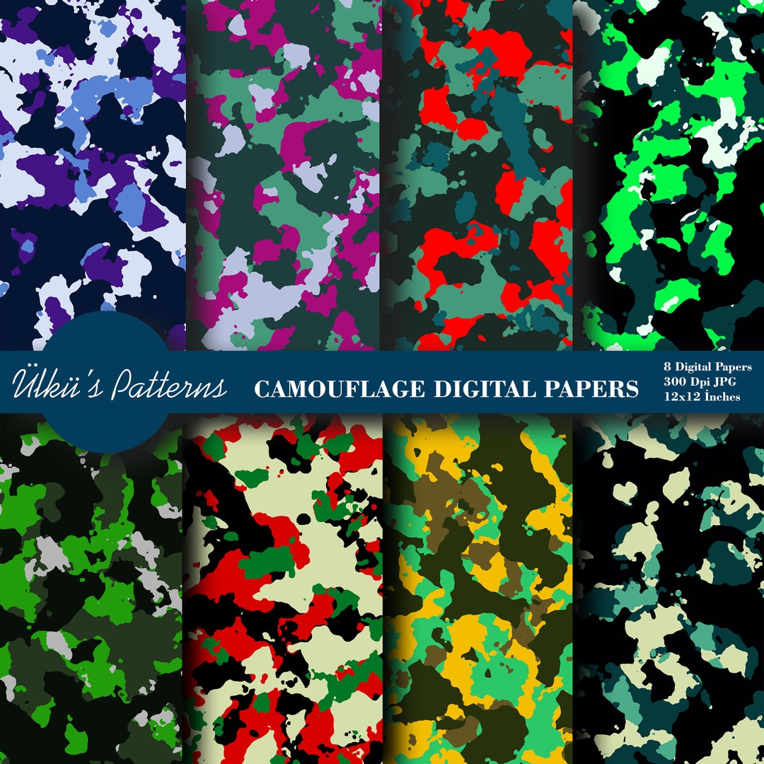 Camouflage Digital Paper Pack,8 Seamless Camo Pattern,colorful ...