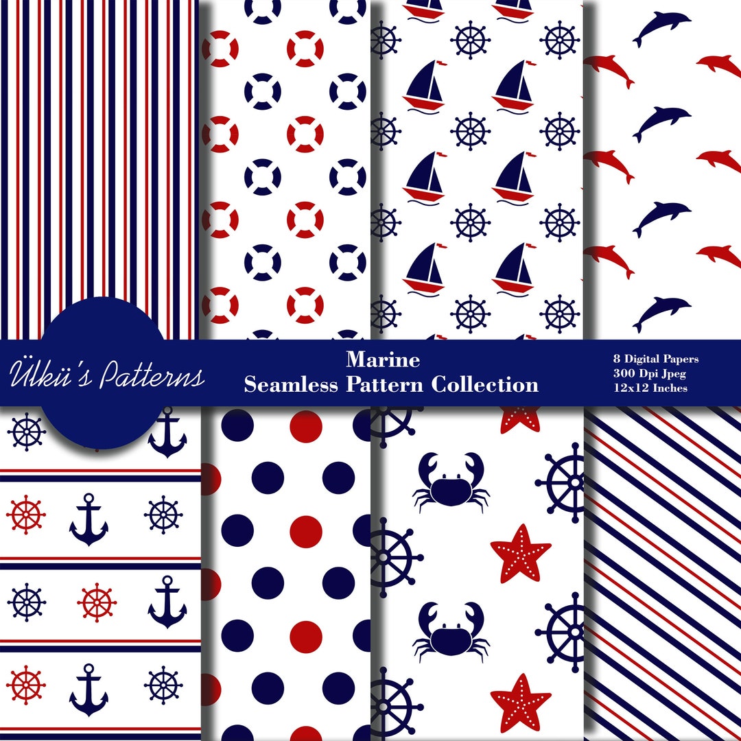 Marine Digital Seamless Patternsea Life Patternnautical - Etsy