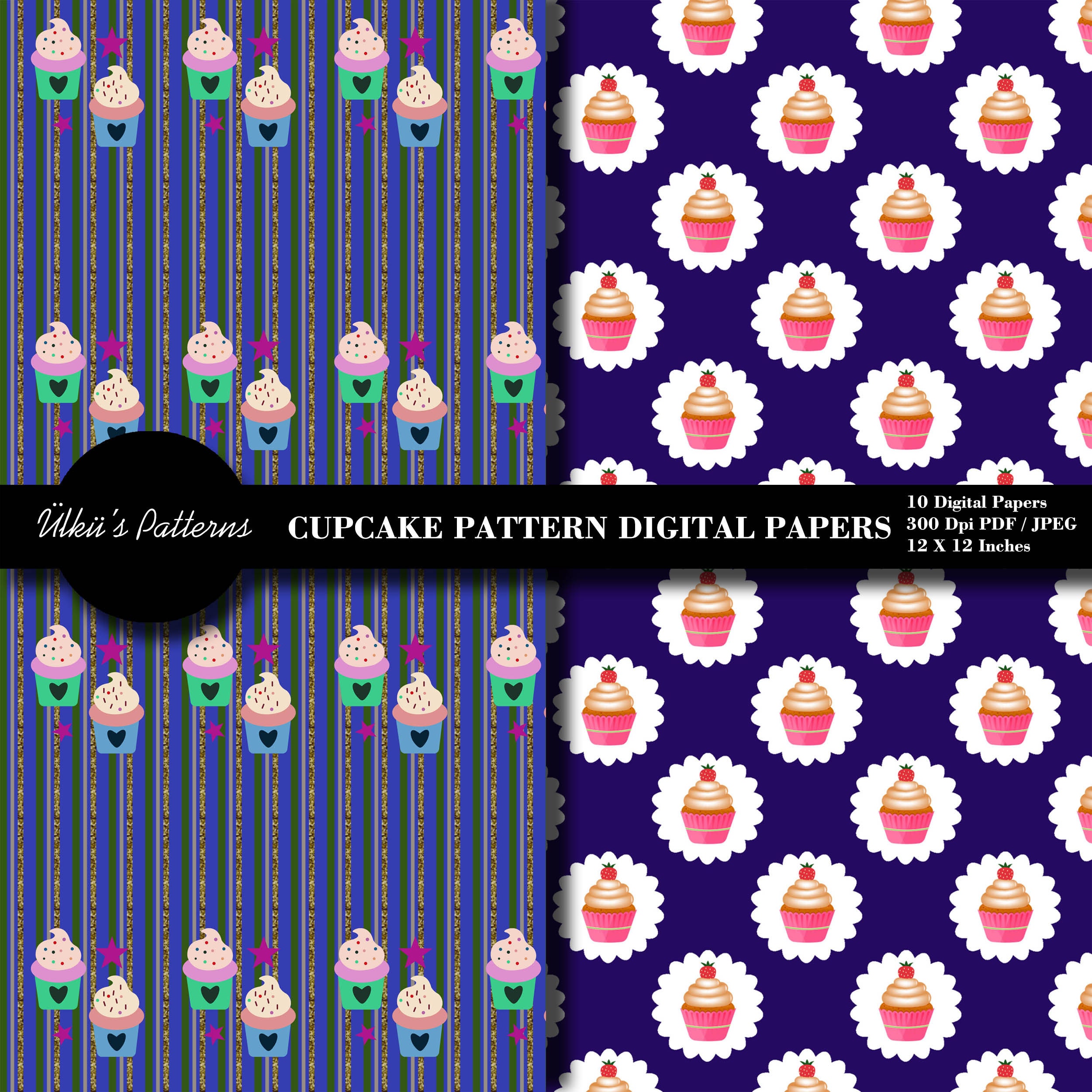 Cupcake Pattern Digital Papers,cupcake Seamless,sweet Cupcakes Digital ...