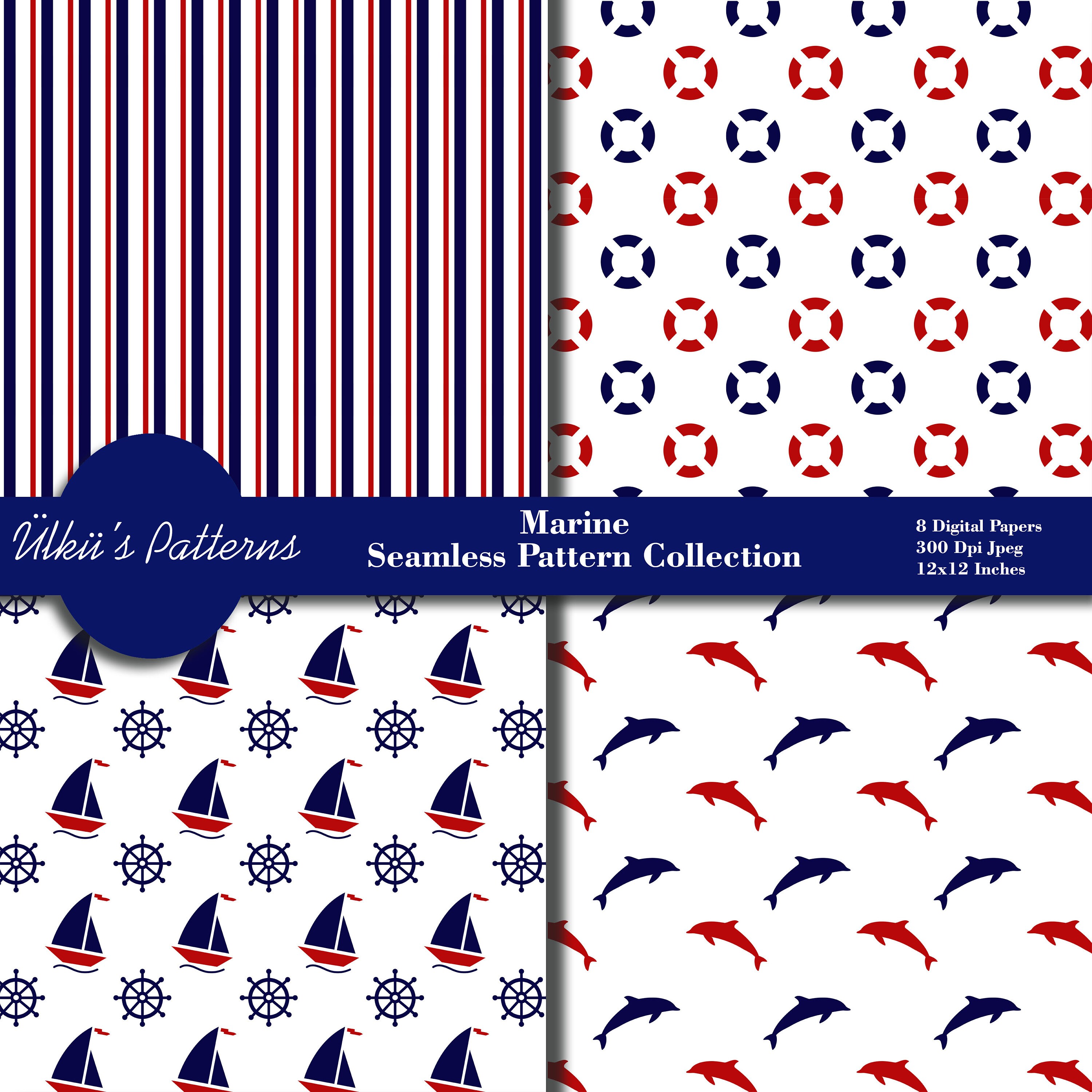 Marine Digital Seamless Patternsea Life Patternnautical - Etsy