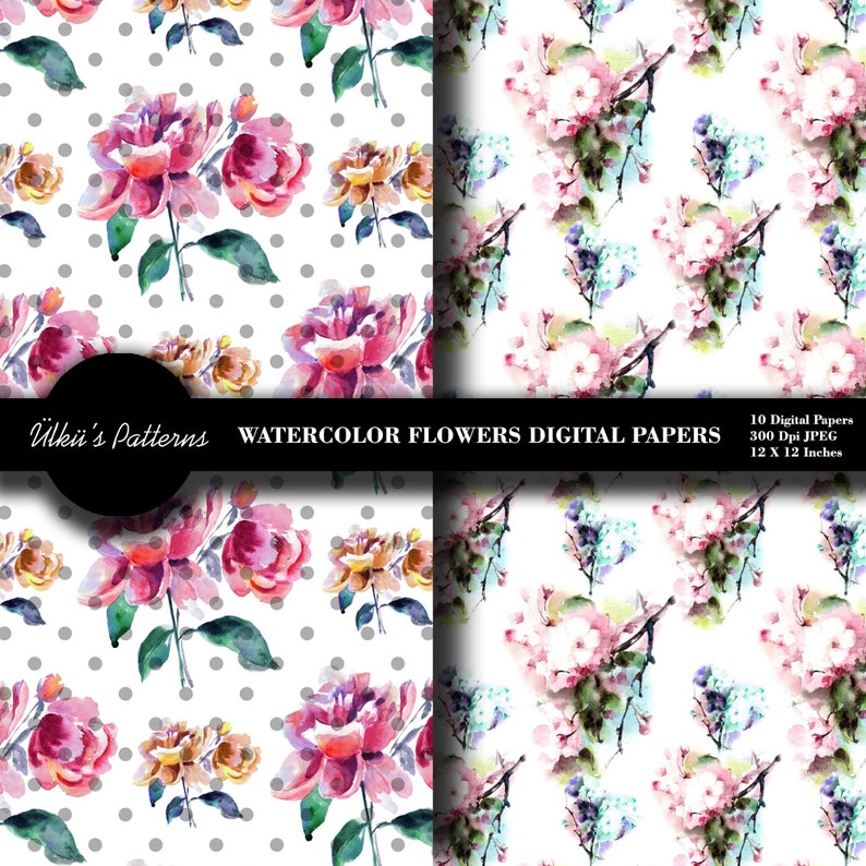 Watercolor Flowers Digital Papers,abstract Flowers Digital Download ...