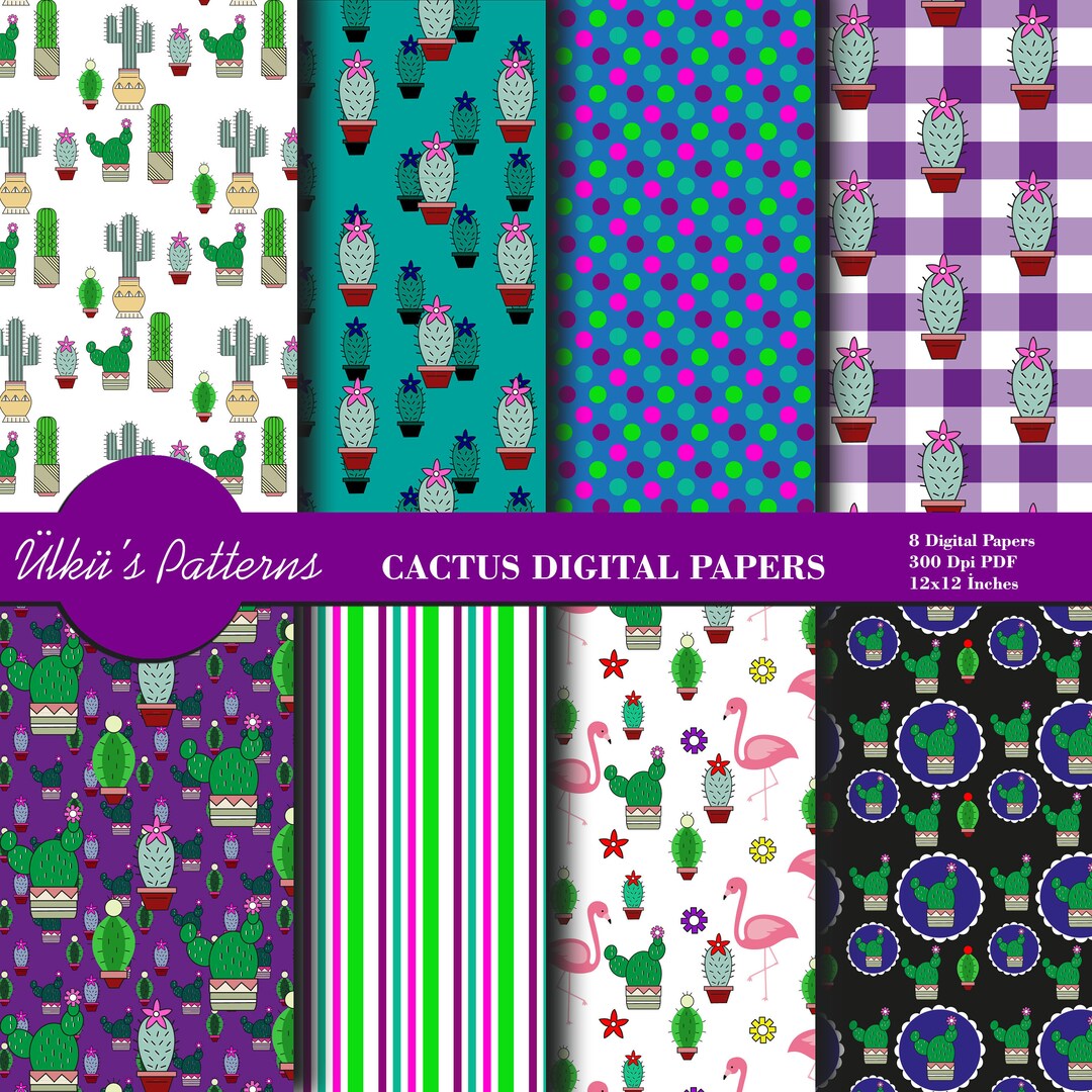 Cactus Digital Papers,mixed Digital Paper Pack,cactus Scrapbooking ...
