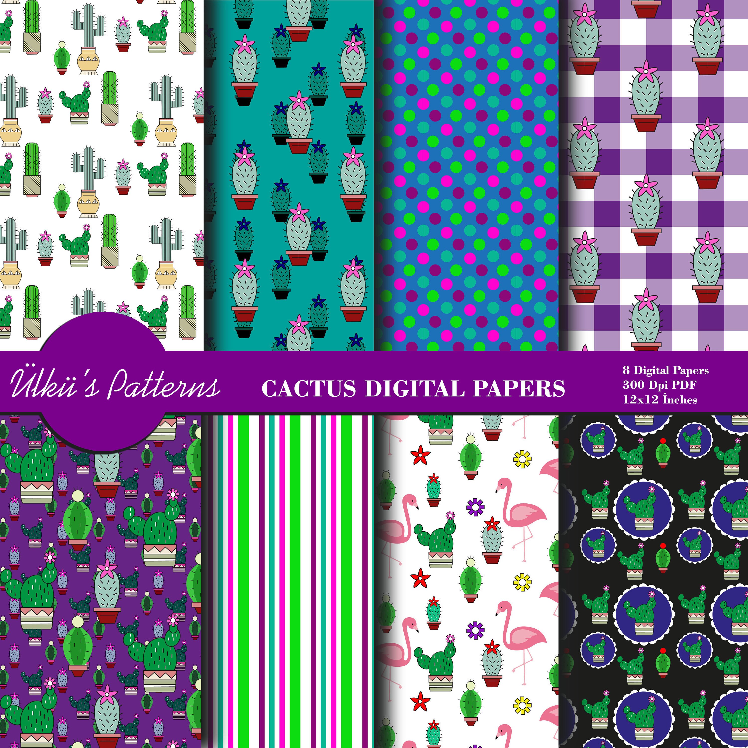 Cactus Digital Papers,mixed Digital Paper Pack,cactus Scrapbooking ...