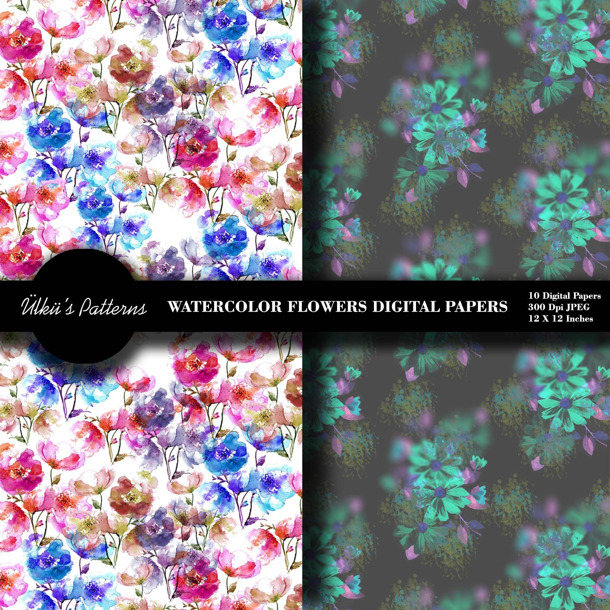 Watercolor Flowers Digital Papers,abstract Flowers Digital Download ...