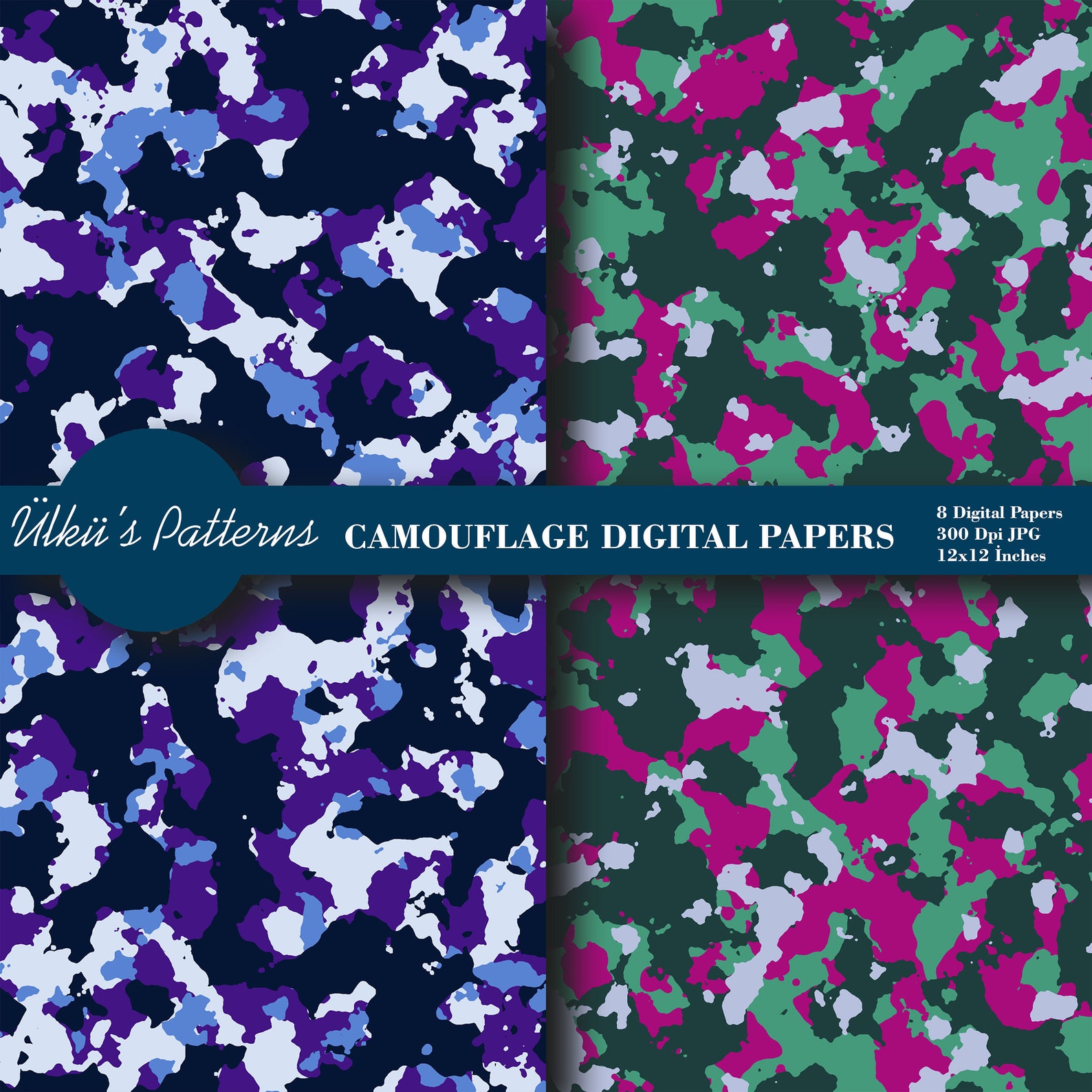 Camouflage Digital Paper Pack,8 Seamless Camo Pattern,colorful ...