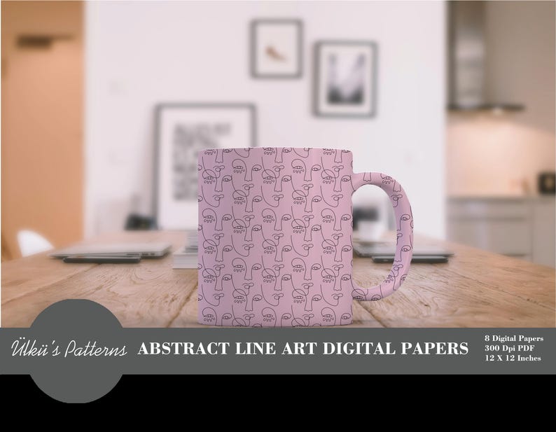Abstract Line Art Digital Papers,modern Art Background,faces Line ...